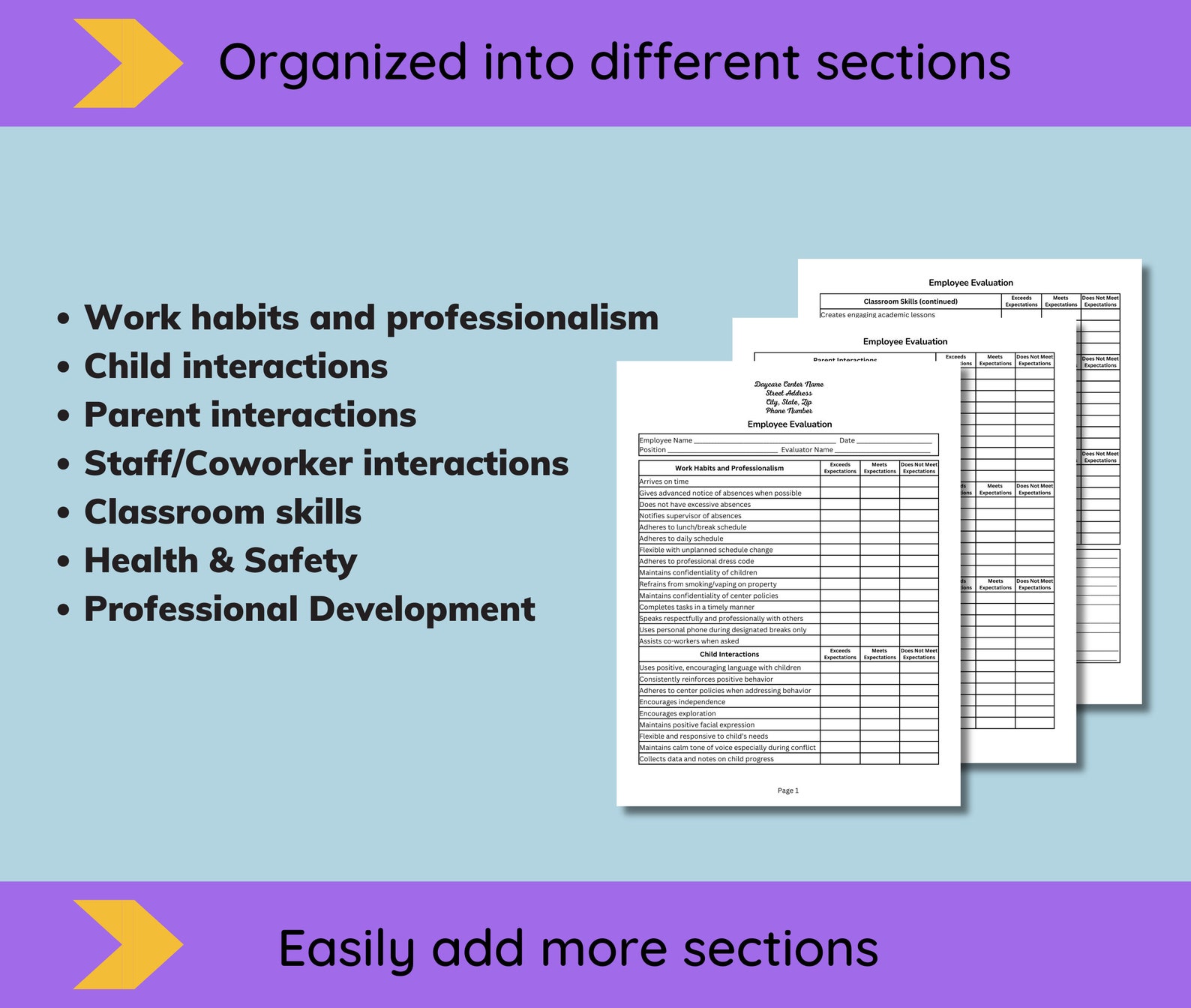 Daycare Staff Evaluation Form, Editable Employee Review, Preschool ...