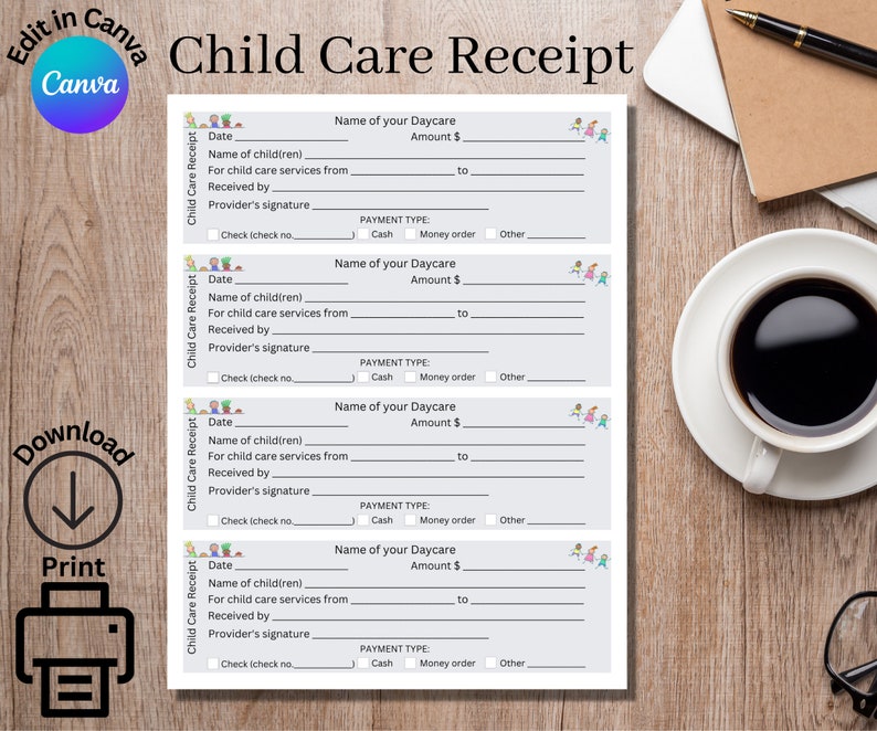Daycare Receipt Childcare Receipt Printable Receipt for - Etsy