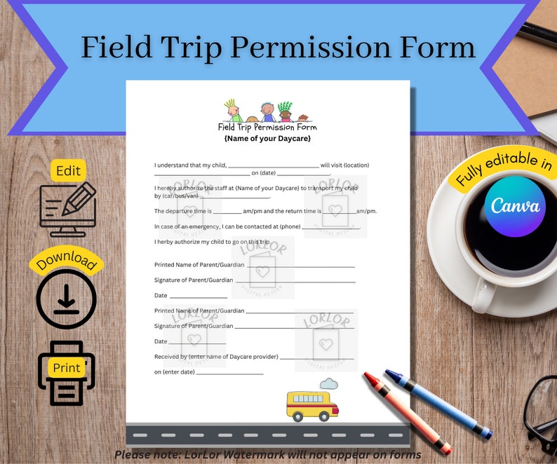 Field Trip Form, Field Trip Permission Form, Perfect for Daycare ...
