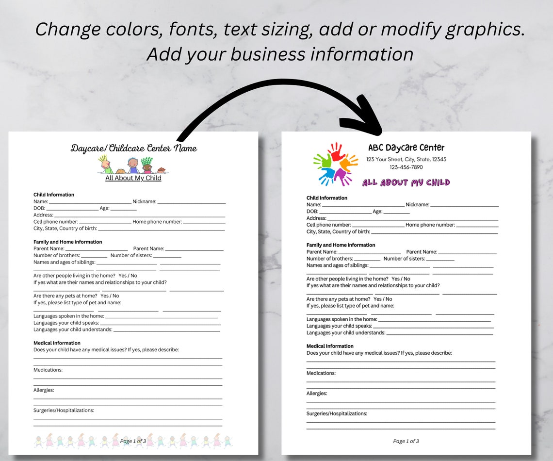 All About My Child Form: Daycare & Preschool Intake (editable Canva ...