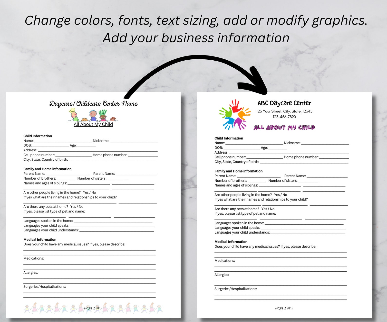 All About My Child Form: Daycare & Preschool Intake (editable Canva ...