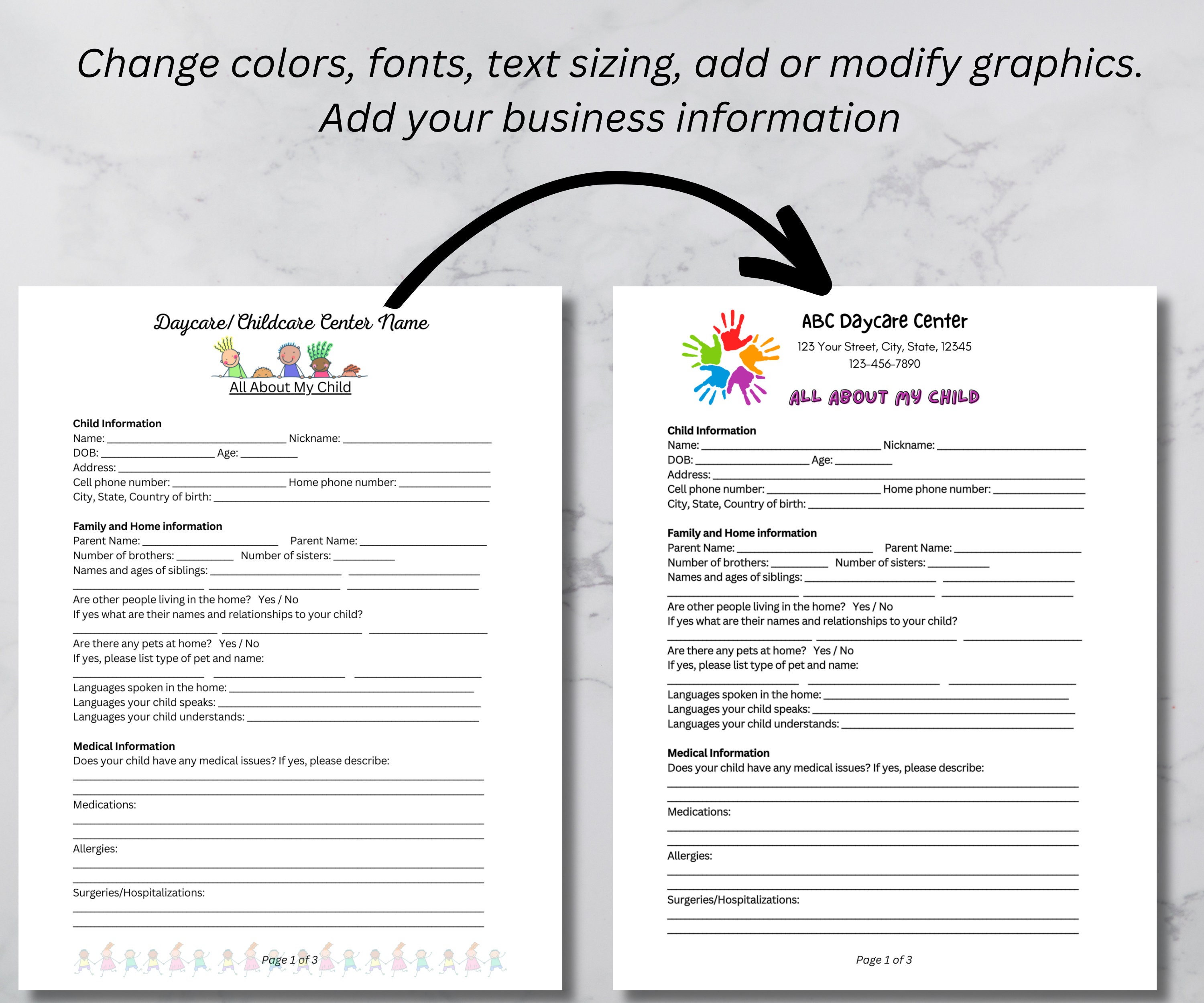 All About My Child Form: Daycare & Preschool Intake (editable Canva ...
