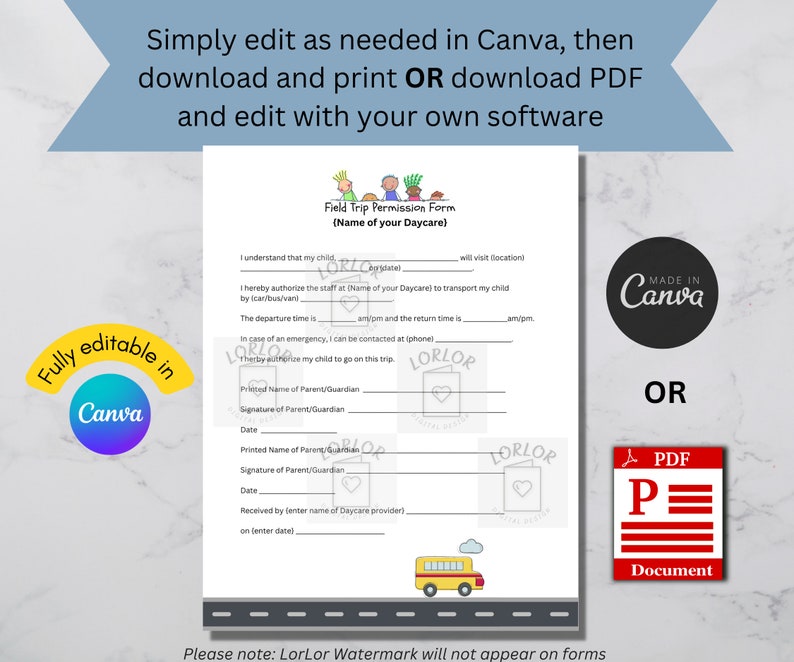 Field Trip Form, Field Trip Permission Form, Perfect for Daycare ...