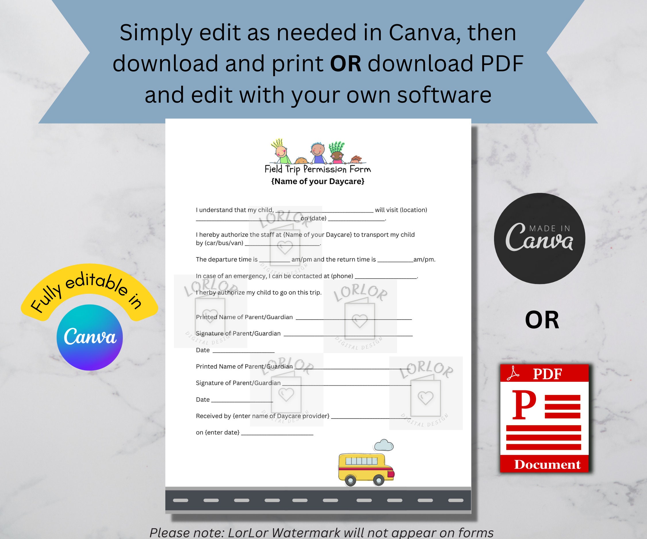 Field Trip Form, Field Trip Permission Form, Perfect for Daycare ...