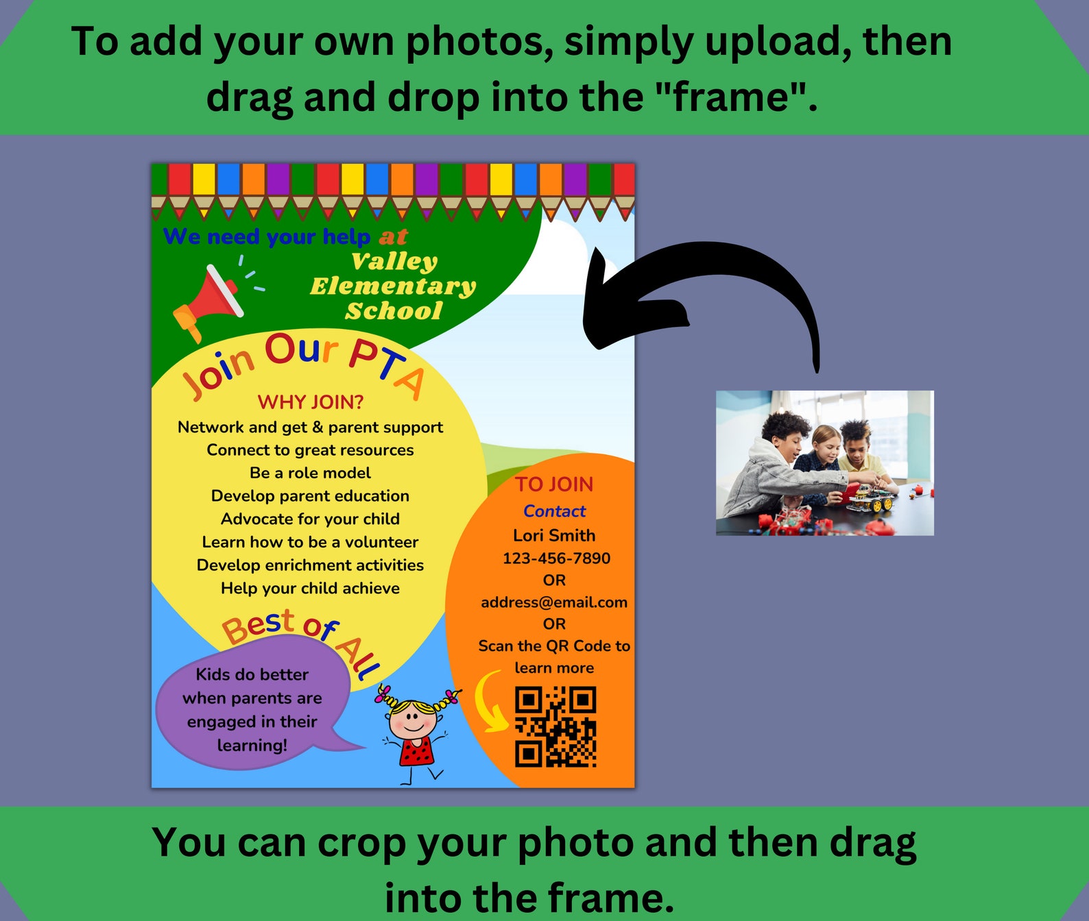 Editable PTA PTO Recruitment Flyer, Printable Handout With QR Code ...