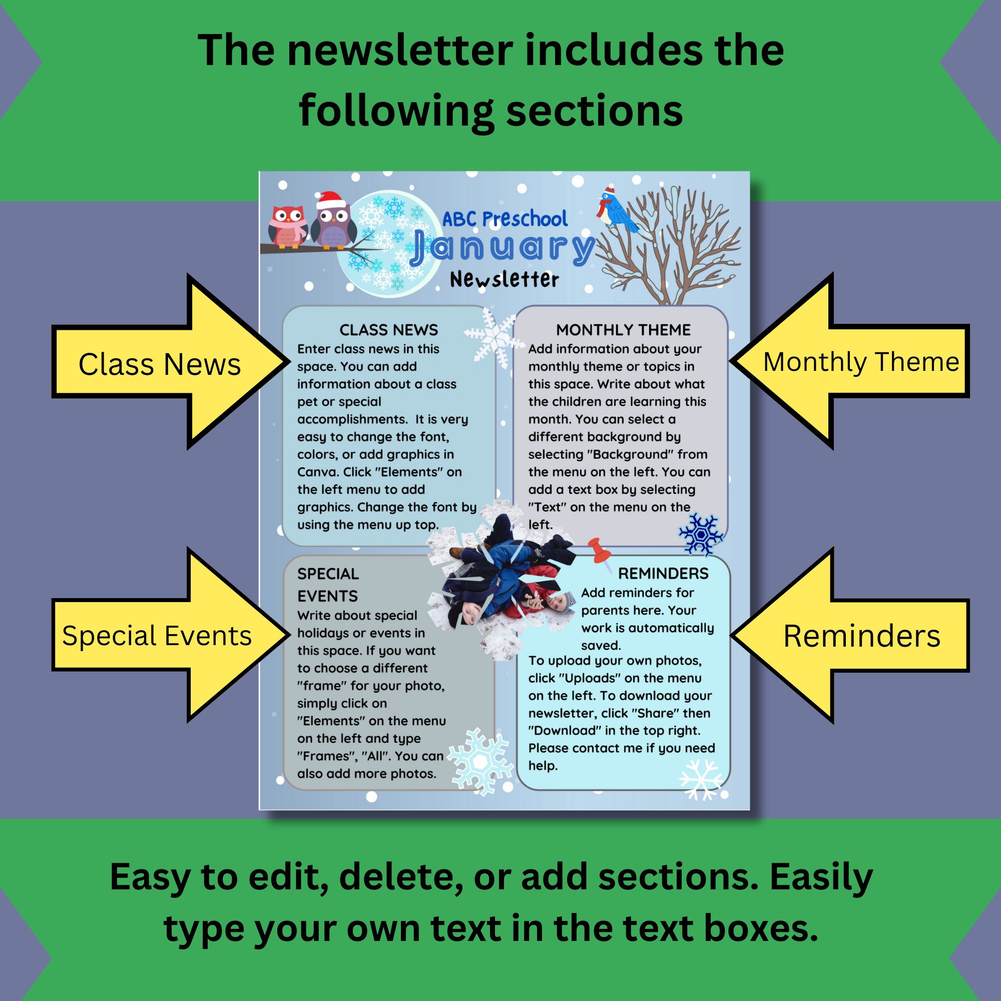 January Teacher Newsletter Template: Editable Winter Theme (CANVA ...