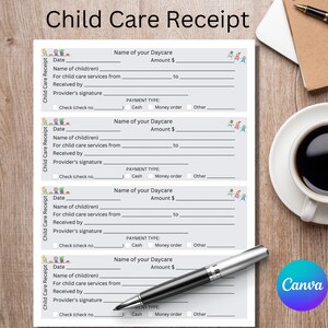 Daycare Receipt Childcare Receipt Printable Receipt for - Etsy