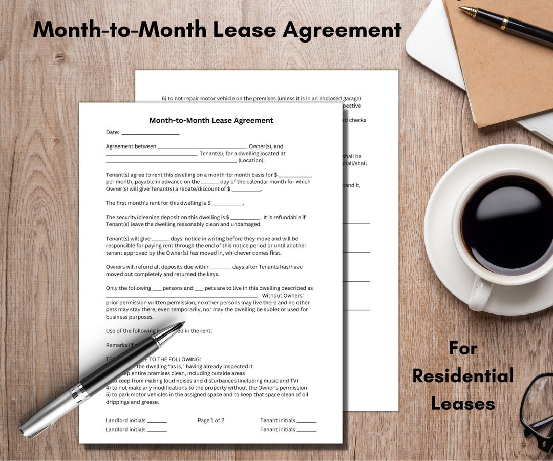 Month to Month Rental Agreement, Monthly Rental Agreement, Monthly ...