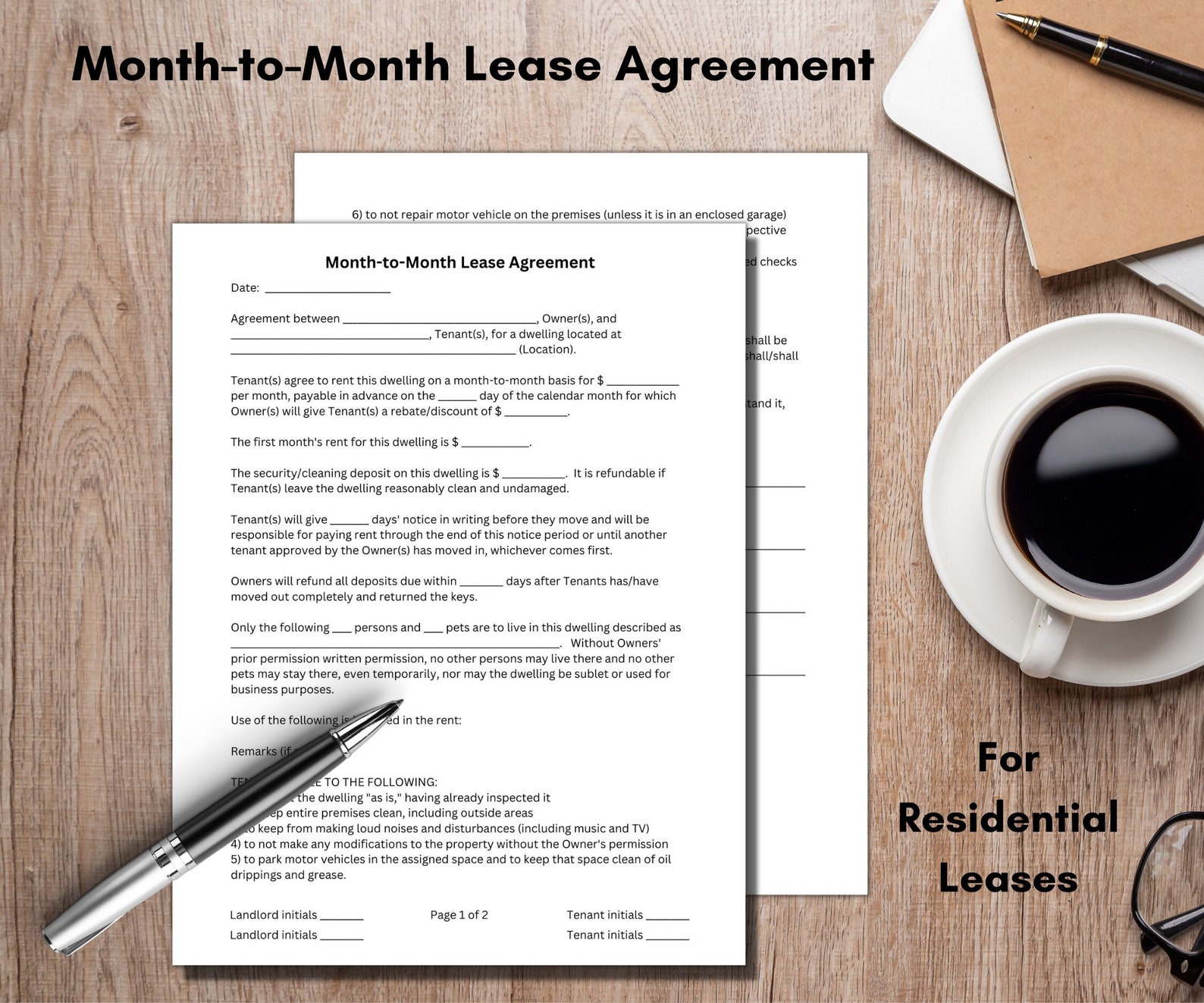 Month to Month Rental Agreement, Monthly Rental Agreement, Monthly ...