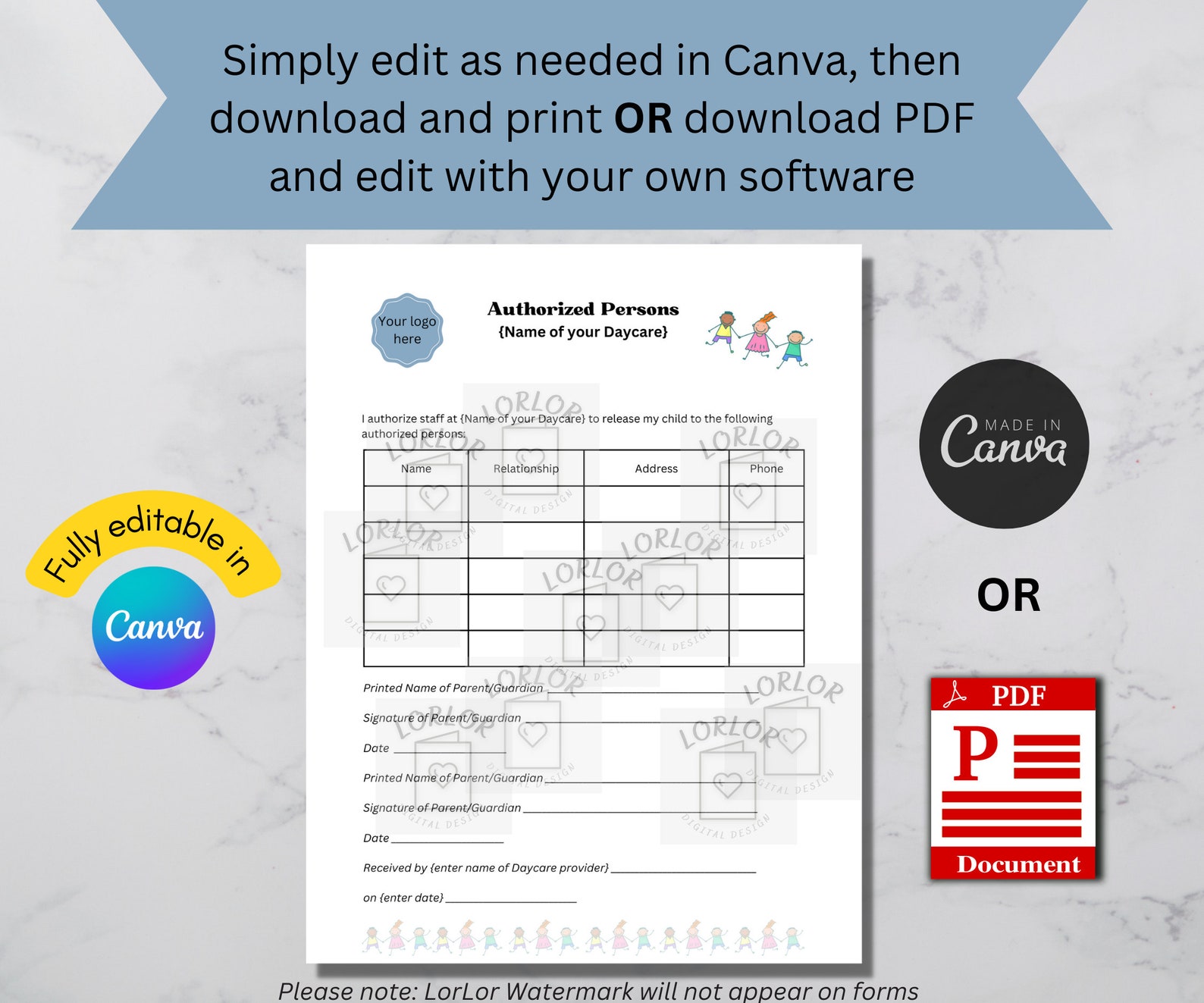 Daycare Pick-up Form, Child Pick-up Form, Authorized Pick-up Form ...