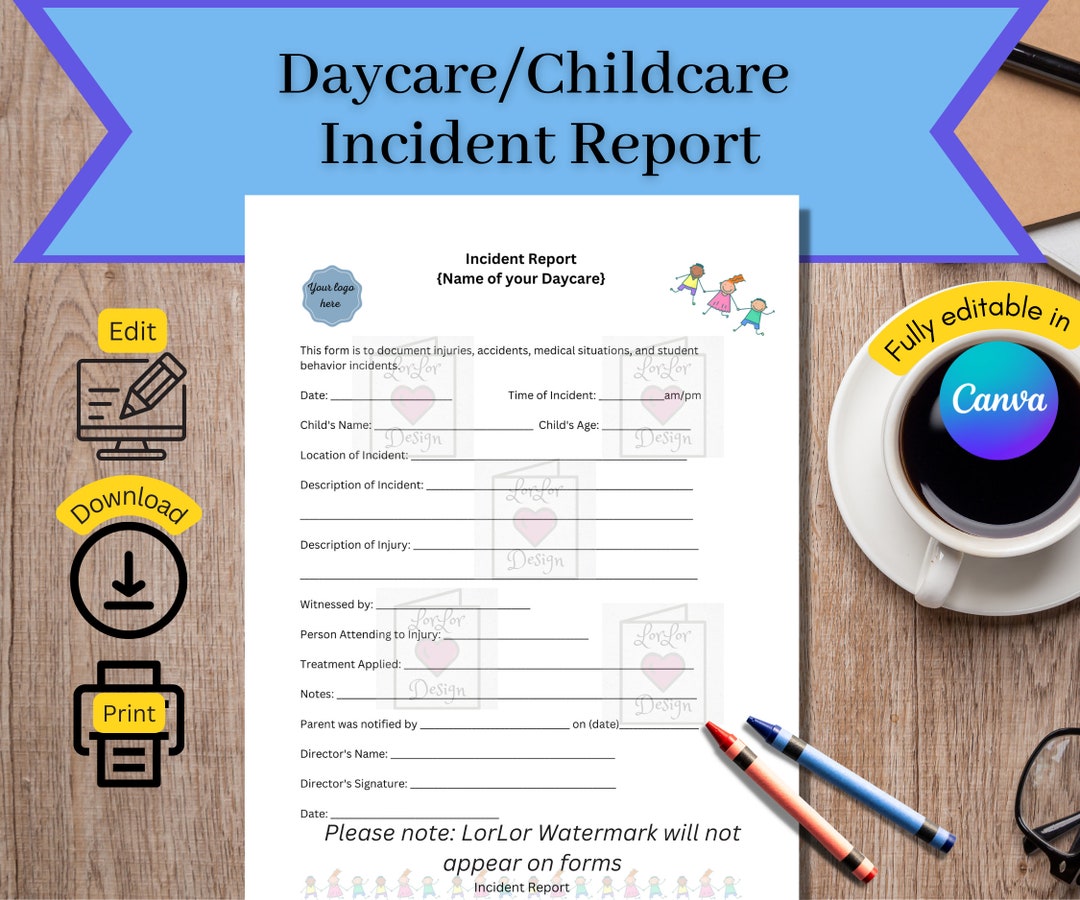 Daycare Incident Report, Incident Report, Boo Boo Report, Accident ...
