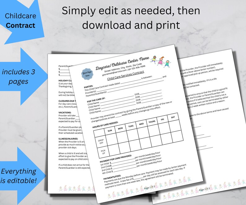 Daycare Contract & Daycare Receipt Bundle, Child Care Contract, Home ...