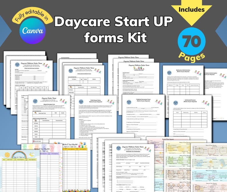 Editable Daycare Forms Start up Kit, Includes 70 Pages of Essential ...