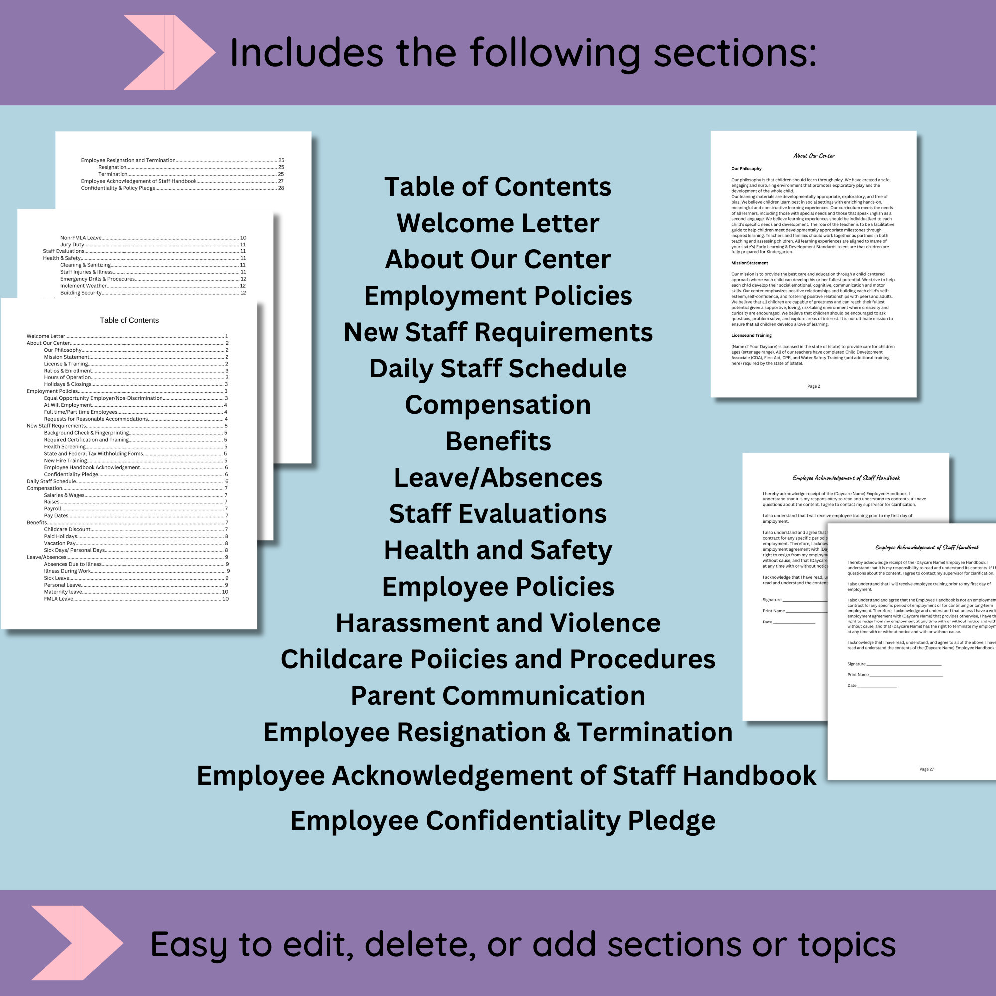 Daycare Employee Handbook: Editable Staff Policies & Procedures (canva ...