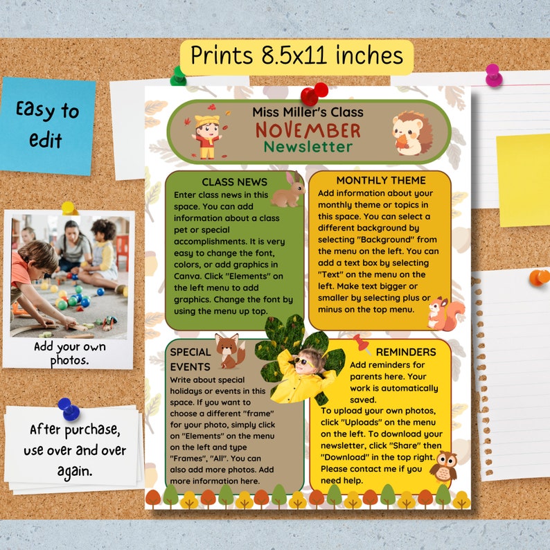 Editable Classroom Newsletter Template: Fall Theme (CANVA Digital ...