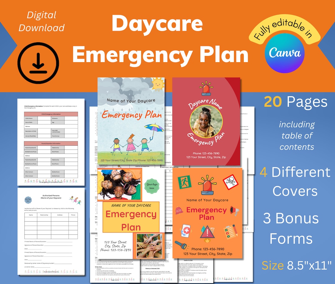 Daycare Emergency Plan Template: Editable Forms (CANVA Digital Download ...