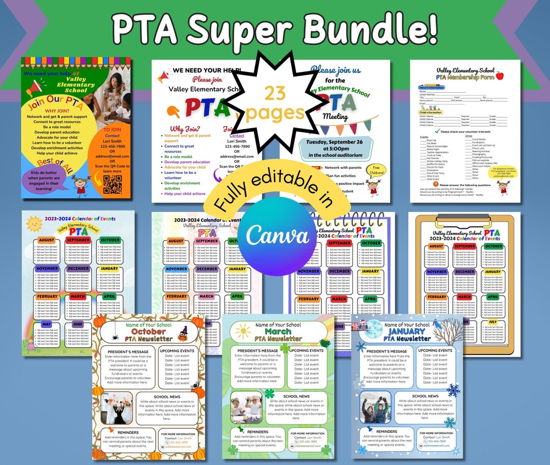 Editable PTA PTO Bundle: Recruitment Flyers, Calendars, Newsletters ...