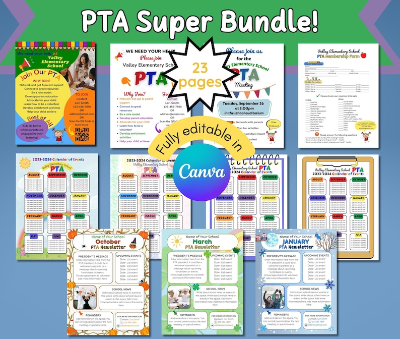 Editable PTA PTO Bundle: Recruitment Flyers, Calendars, Newsletters ...