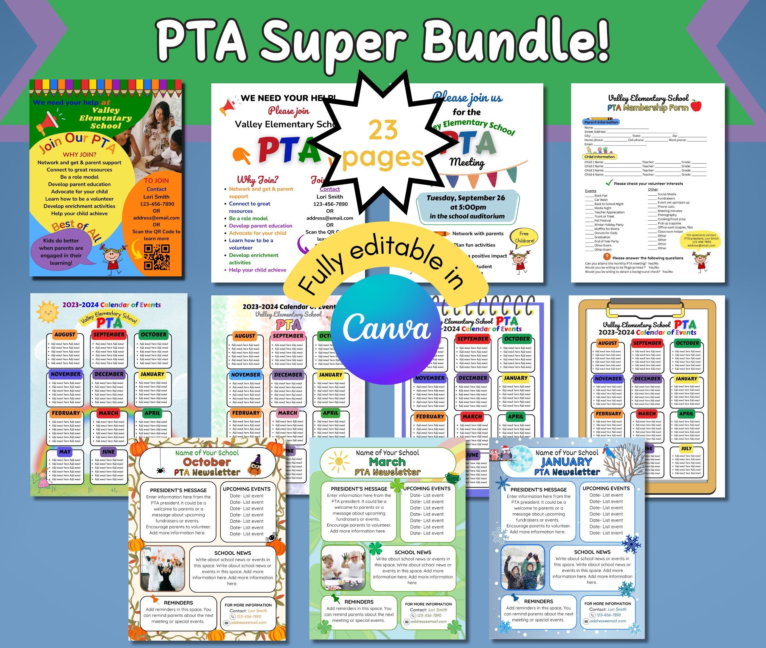 Editable PTA PTO Bundle, PTA Recruitment Flyers, Pta Calendars, Pta ...