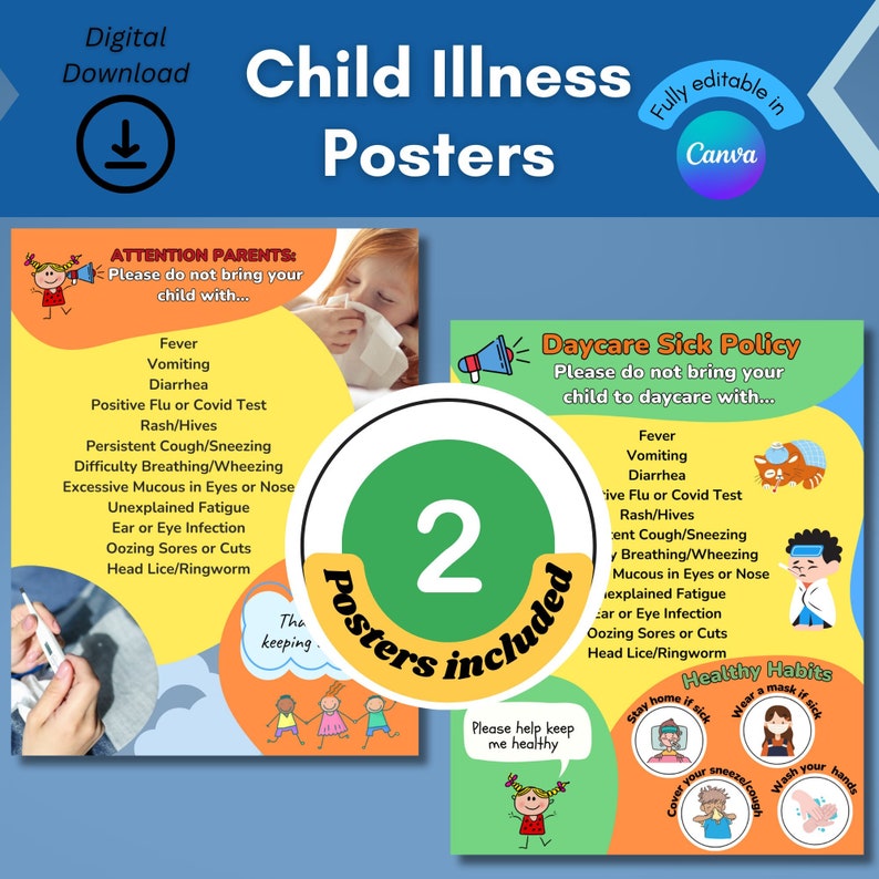 Daycare Sickness Policy Posters: Editable Canva Template (digital ...