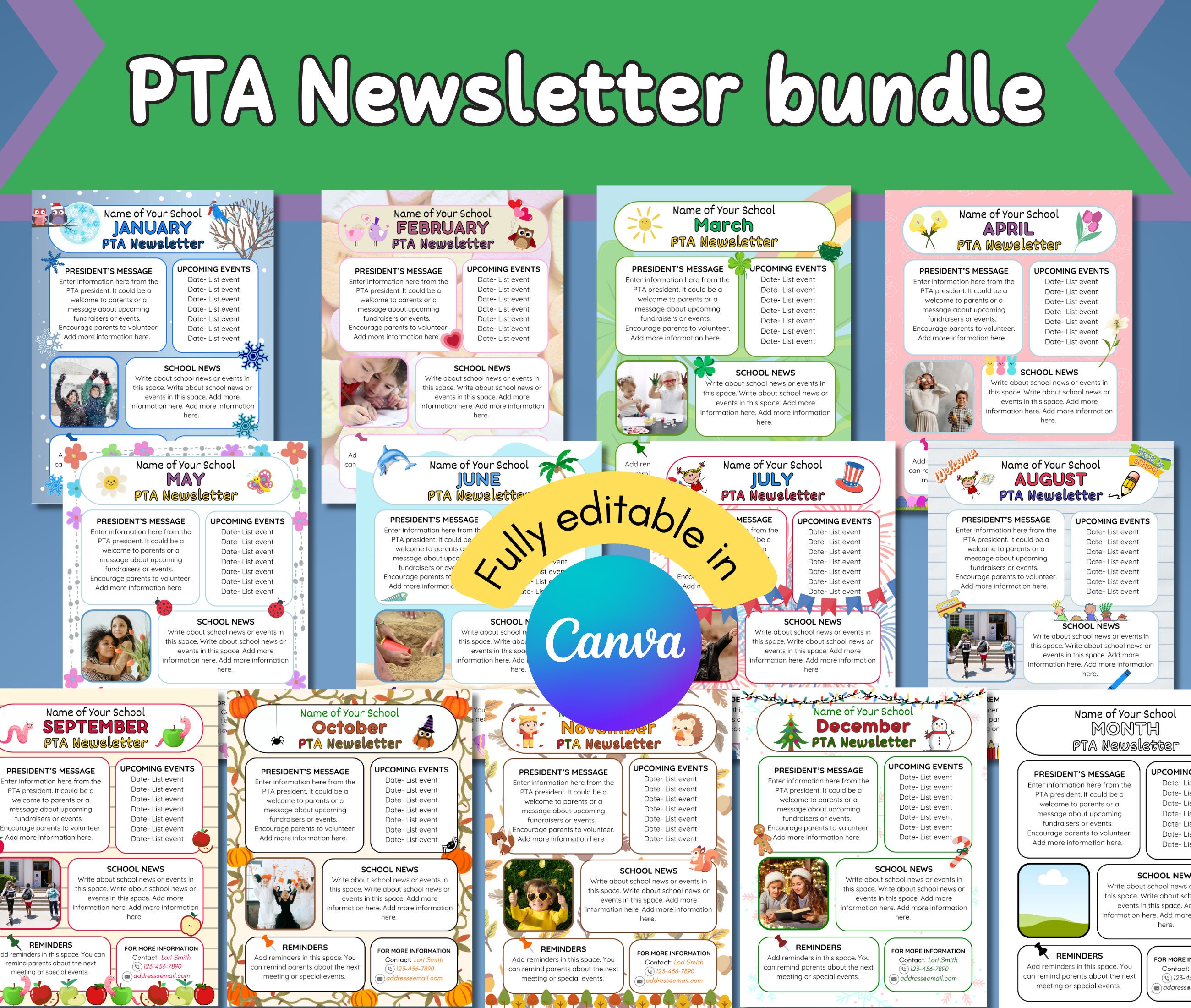 Editable PTA PTO Newsletter Bundle: School Event Flyer (canva Template ...