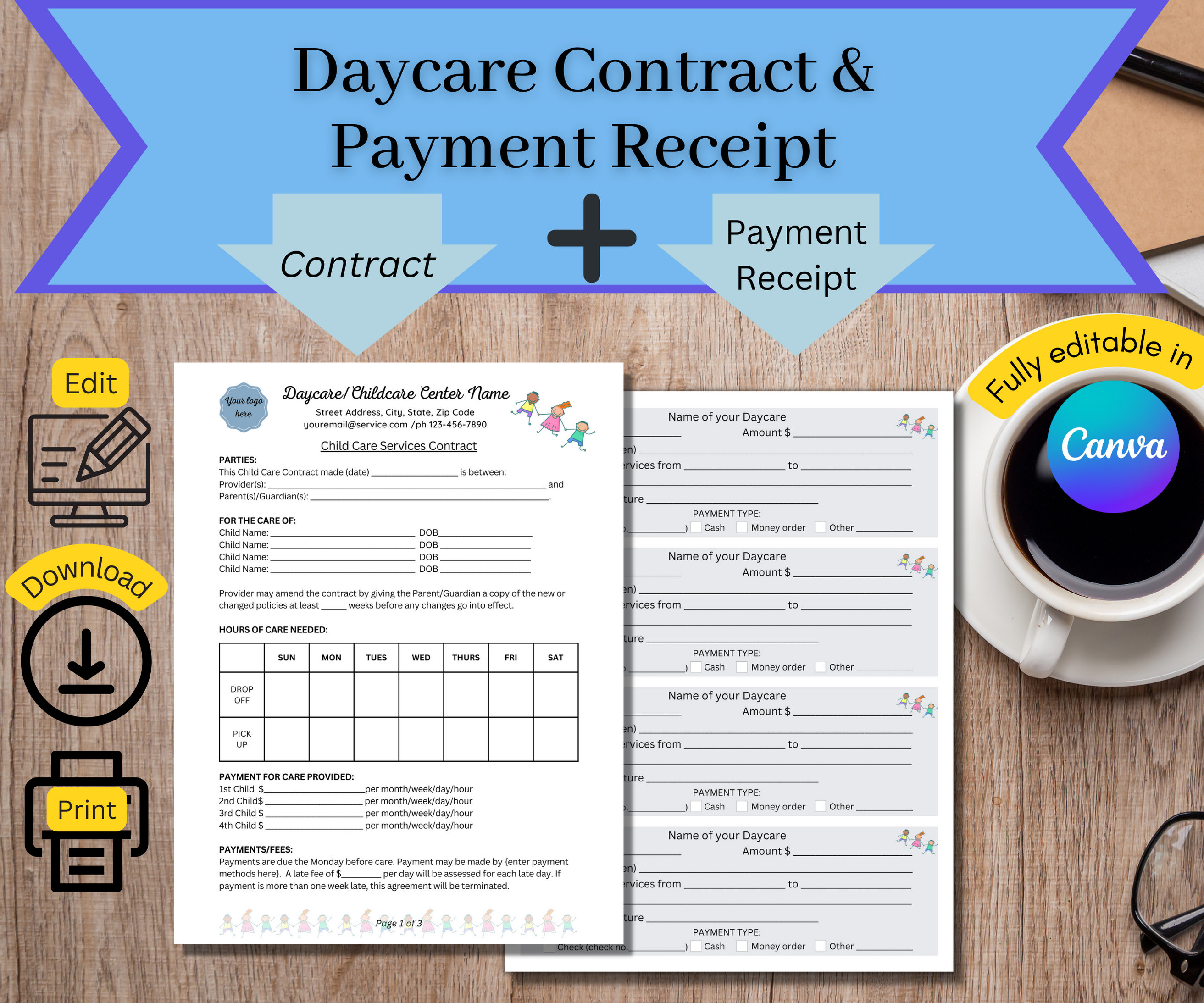 Daycare Contract & Daycare Receipt Bundle, Child Care Contract, Home ...