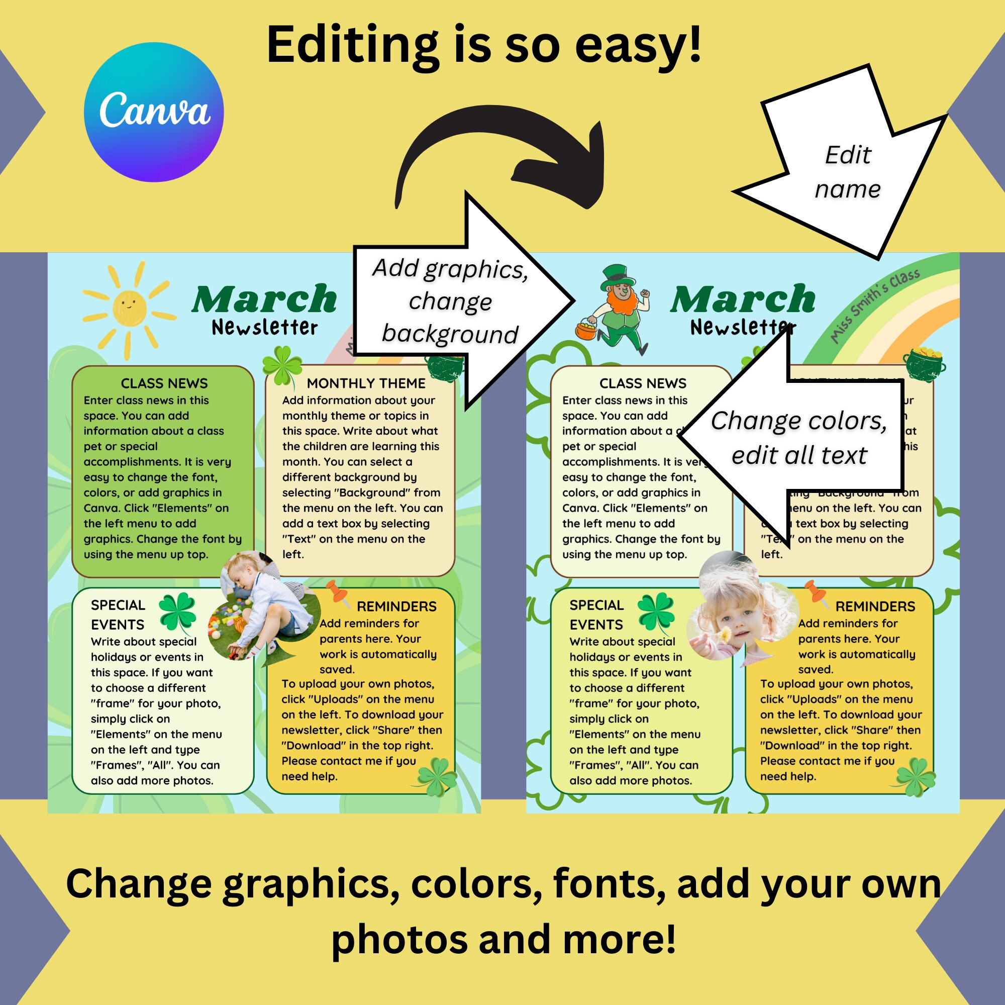 Editable Classroom Newsletter Template: March, Weekly (CANVA Digital ...