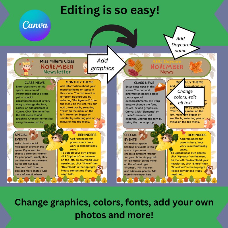 Editable Classroom Newsletter Template: Fall Theme (CANVA Digital ...
