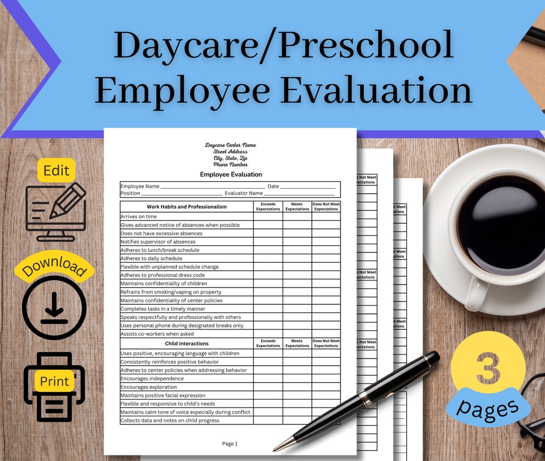 Daycare Staff Evaluation Perfect for Preschool, Centers, Child Care ...