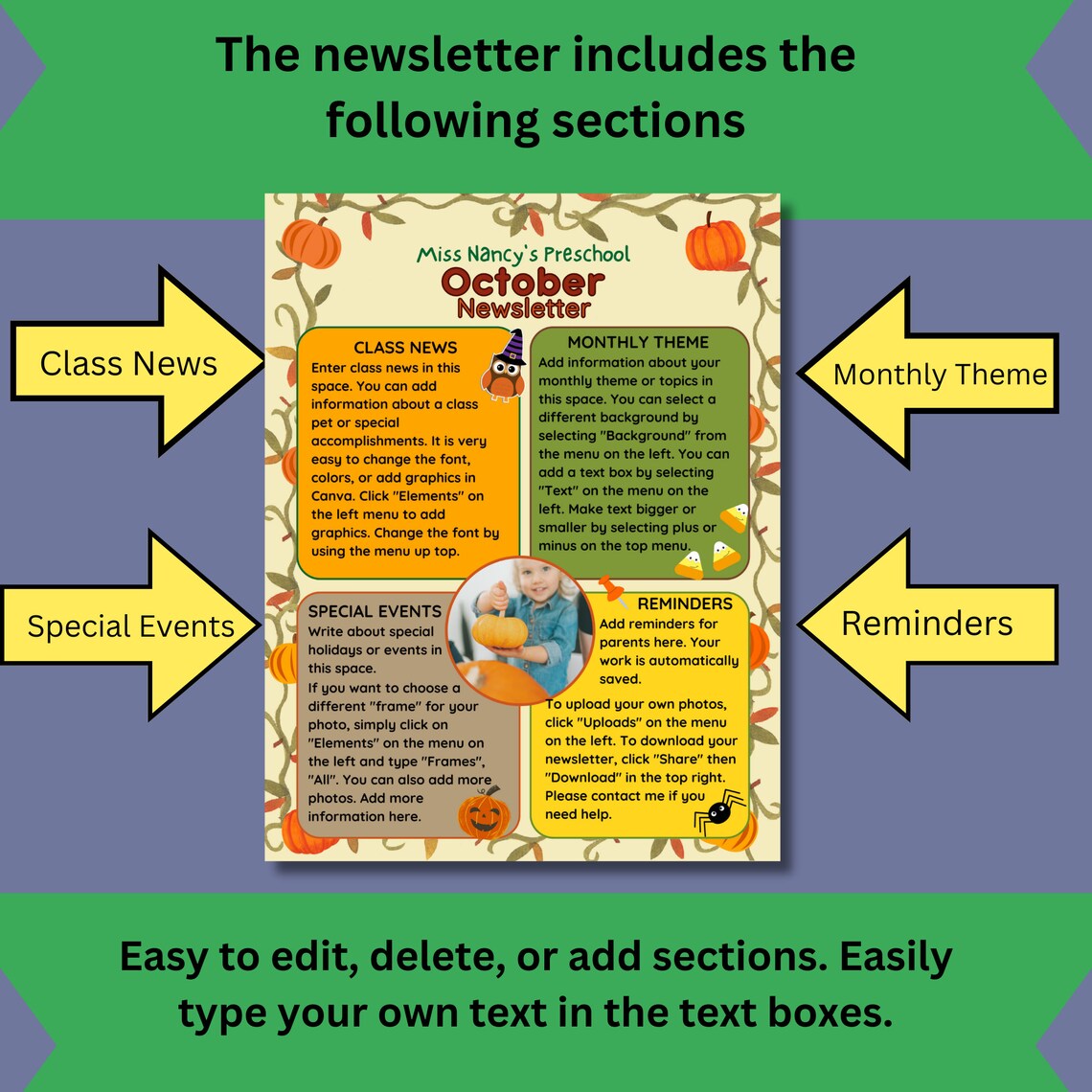 Editable October Classroom Newsletter Template (CANVA Digital Download ...