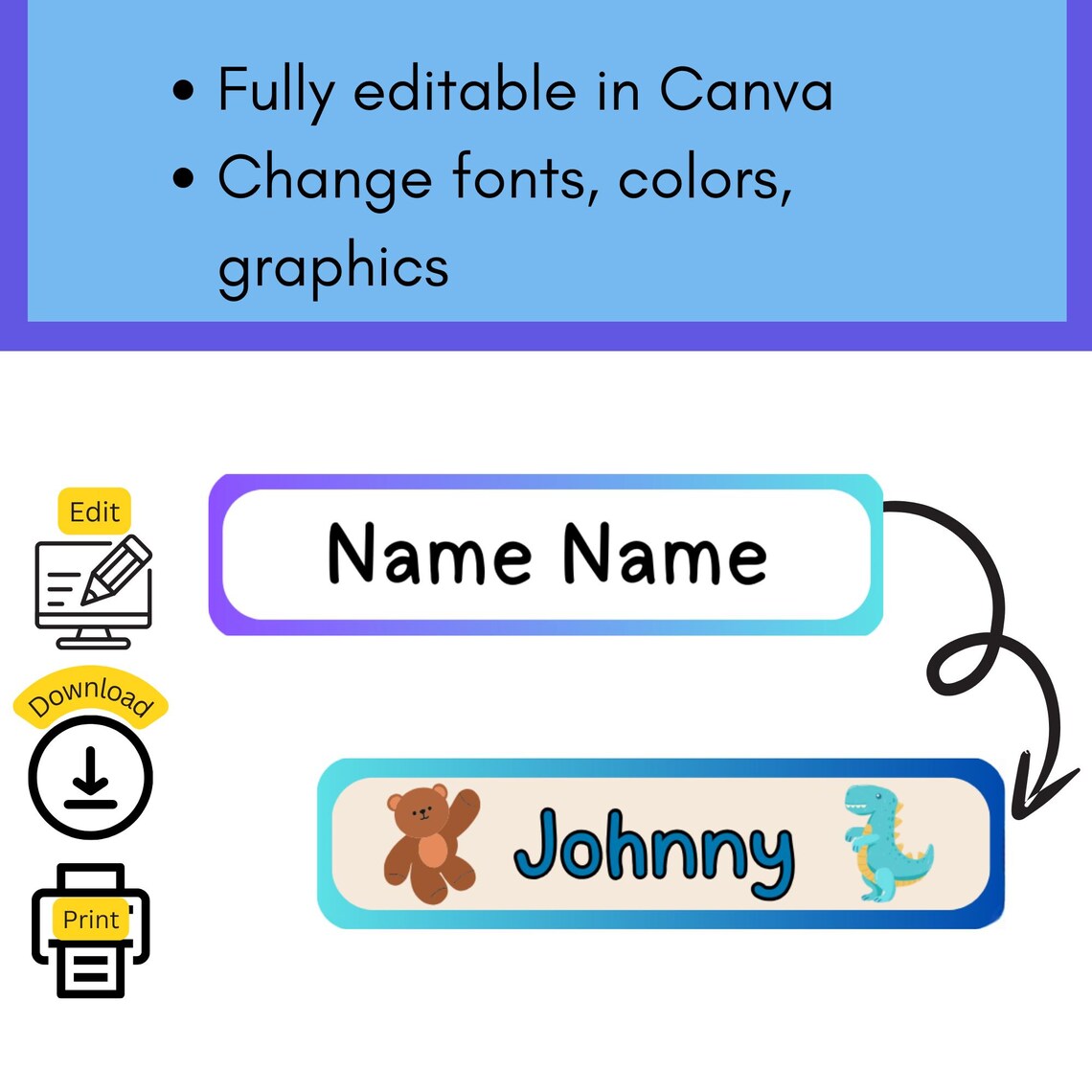 Student Name Labels Editable, Preschool Name Label, Name Label ...