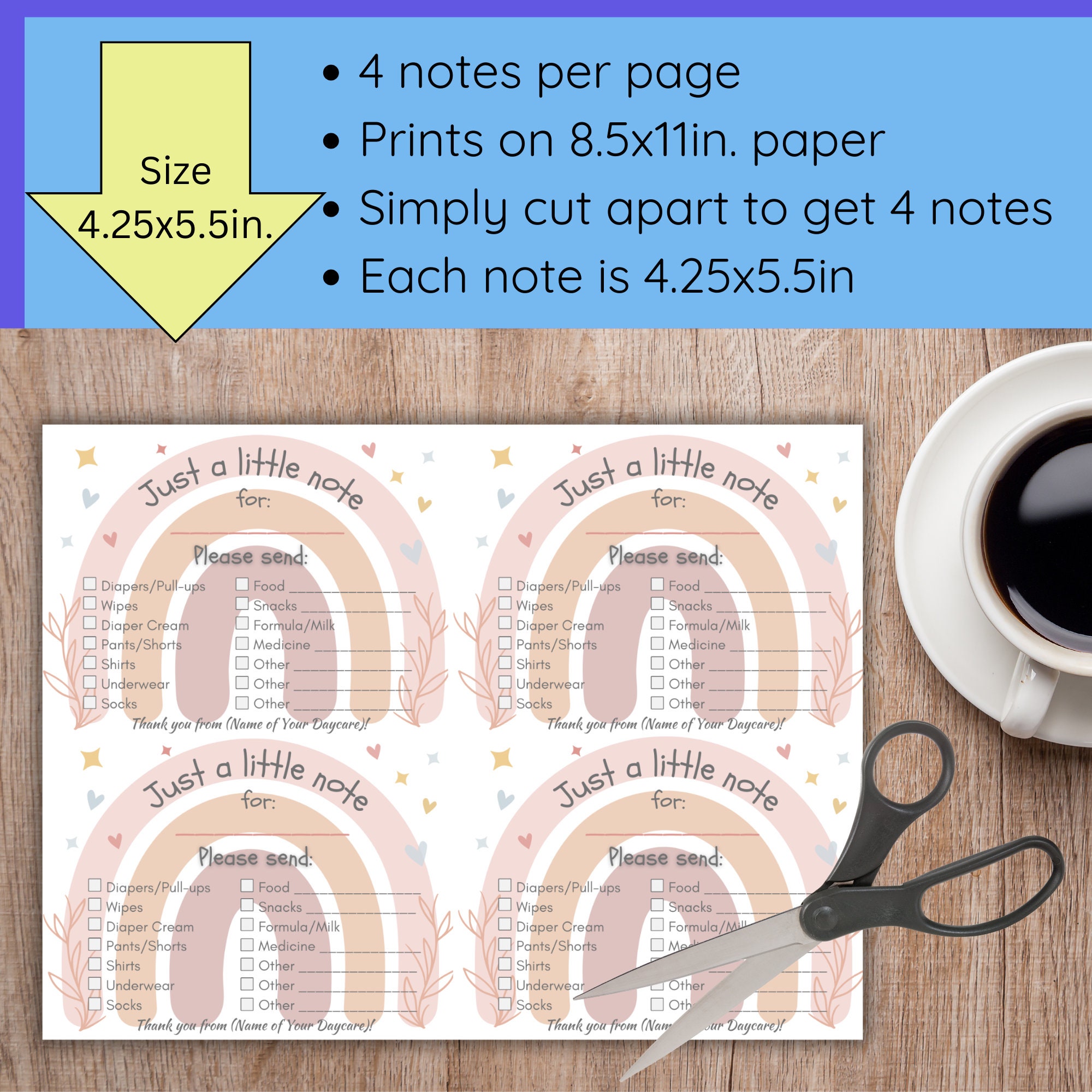 Quick Note for Daycares, Rainbow Note, Daycare Note, Daycare Printable ...