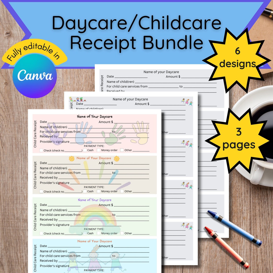 Daycare Receipt Bundle, Childcare Receipt, Printable Receipt for Child ...