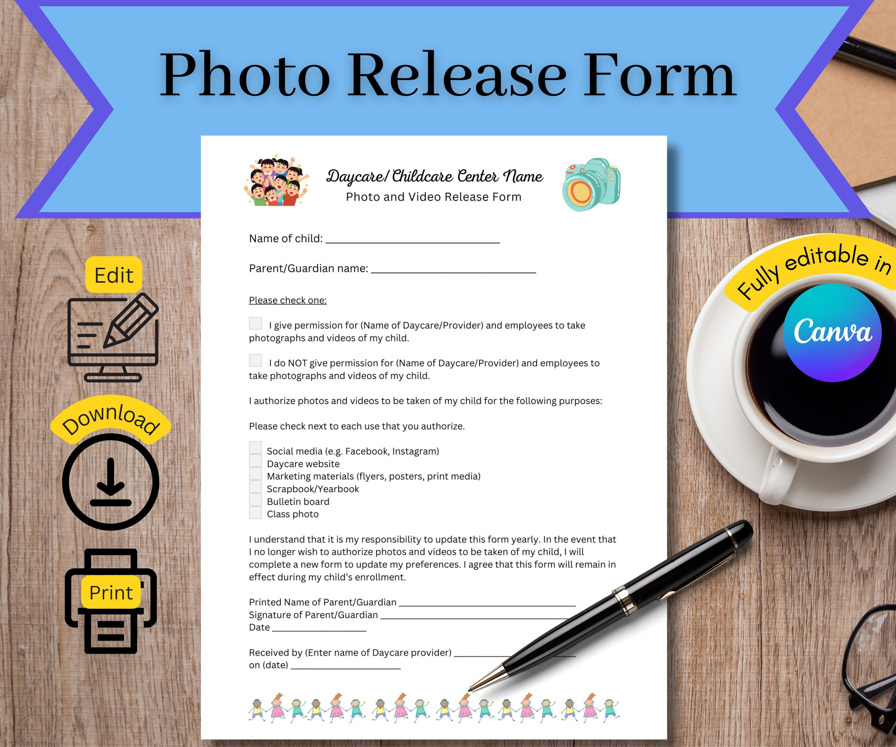 Daycare Photo & Video Release Form: Editable Canva Template (digital ...