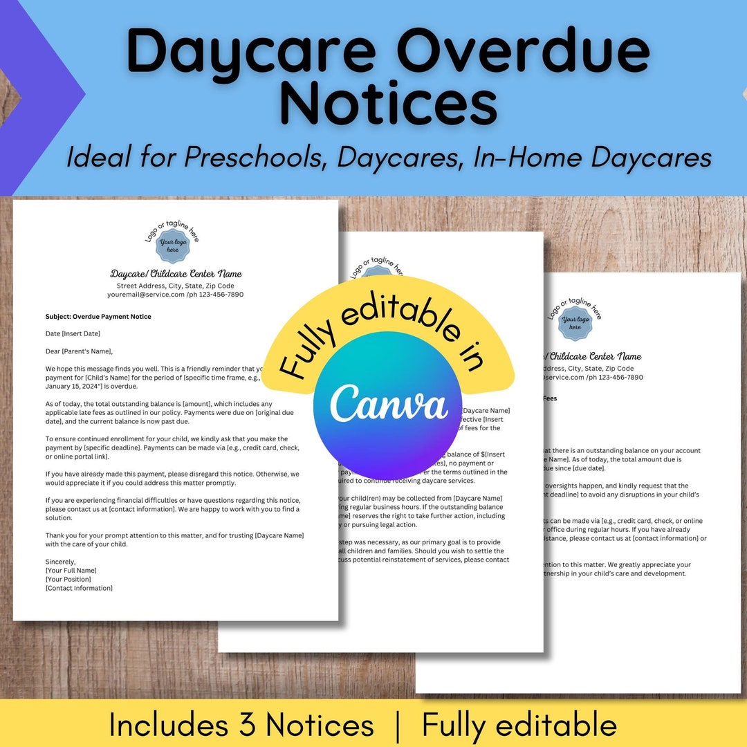 Daycare Payment Reminder Templates: Late Fee Notice (canva Editable) - Etsy