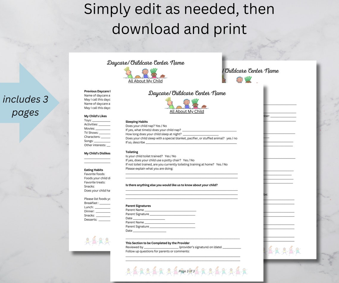 All About My Child Form: Daycare & Preschool Intake (editable Canva ...
