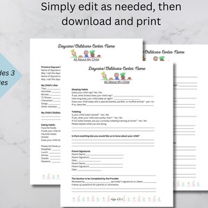 All About My Child Form: Daycare & Preschool Intake (editable Canva ...