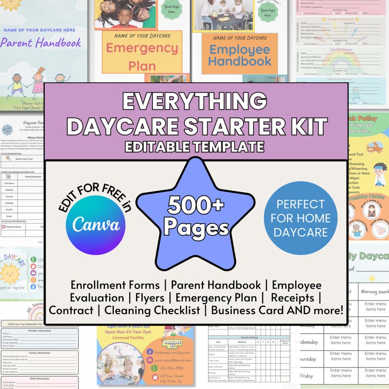 Editable Daycare Starter Kit, Ideal for Preschools, Daycares, in Home ...