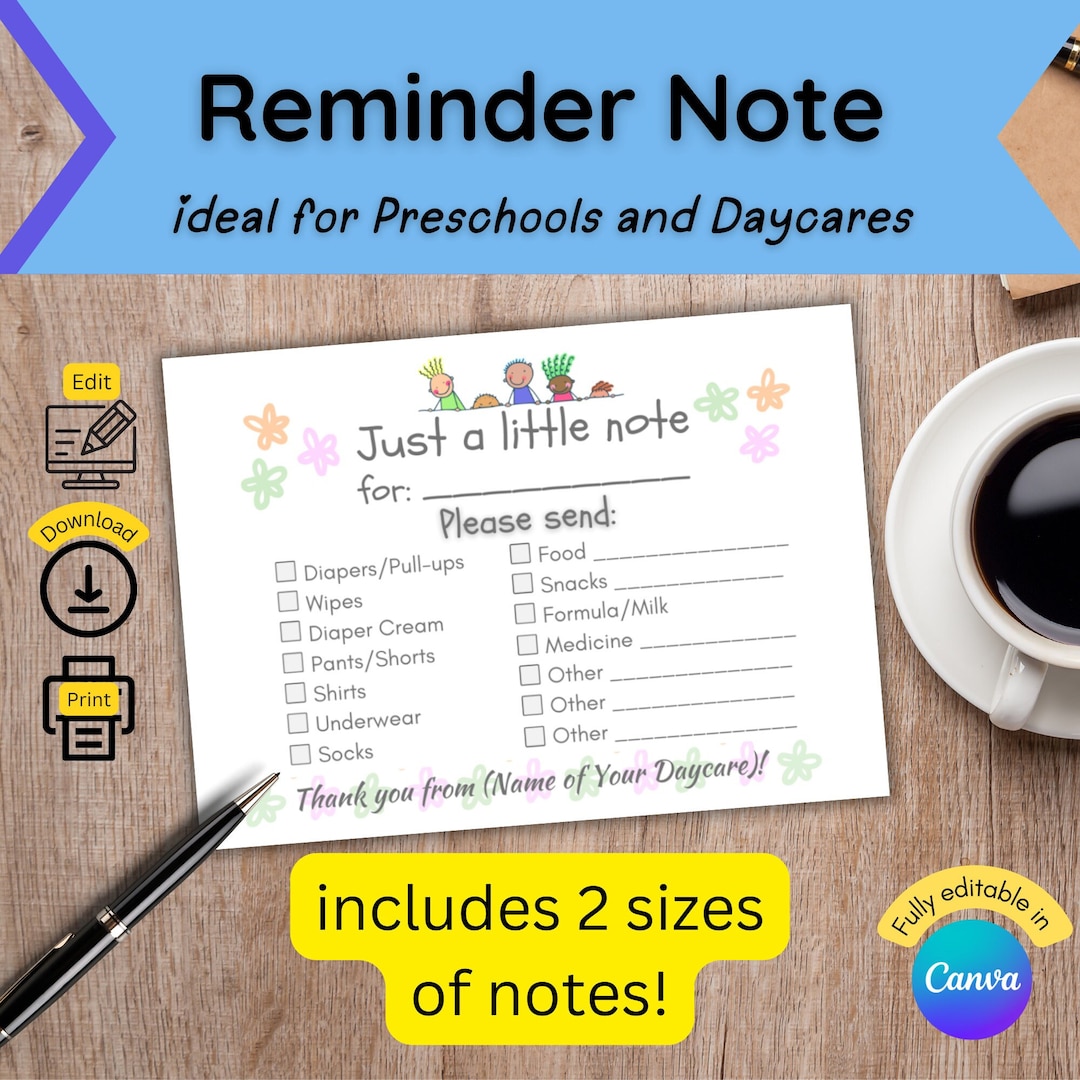 Quick Note for Daycares, Preschools, Home Daycare, Daycare Note ...