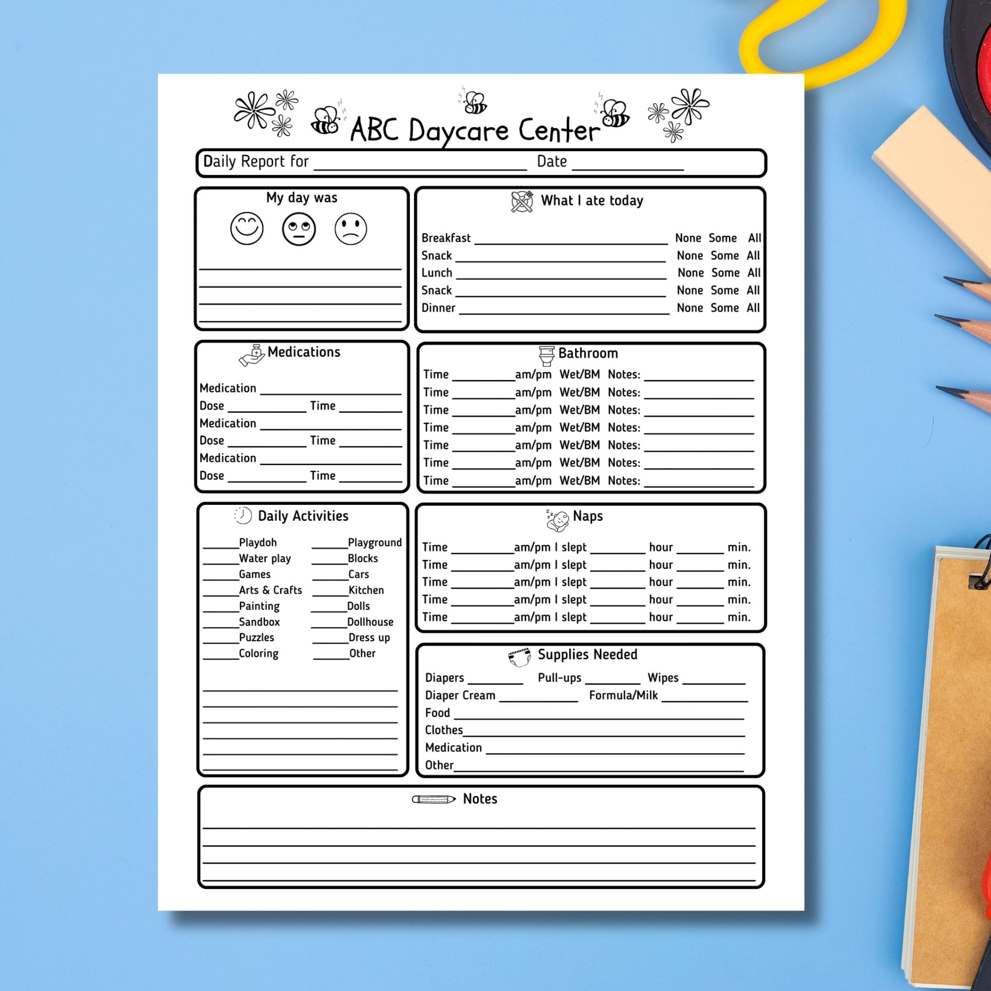Daily Report for Childcare, Daycare, Preschool, Infants, Toddlers, Baby ...