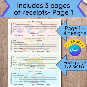 Editable Daycare Receipt Bundle: 6 Designs (digital Download) - Etsy