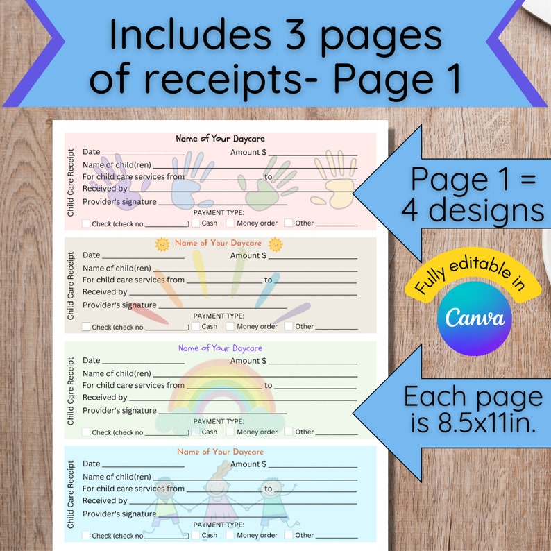 Daycare Receipt Bundle, Childcare Receipt, Printable Receipt for Child ...