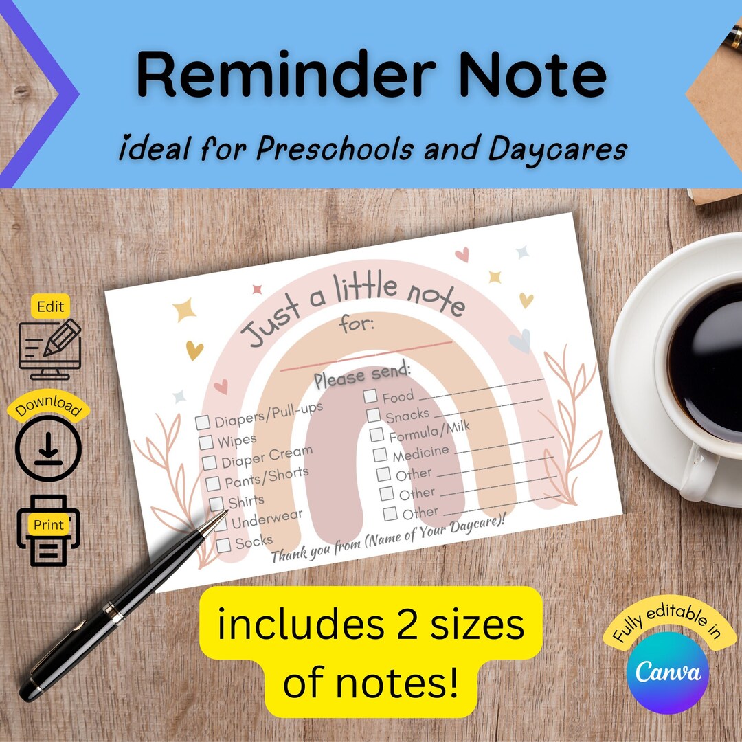 Quick Note for Daycares, Rainbow Note, Daycare Note, Daycare Printable ...