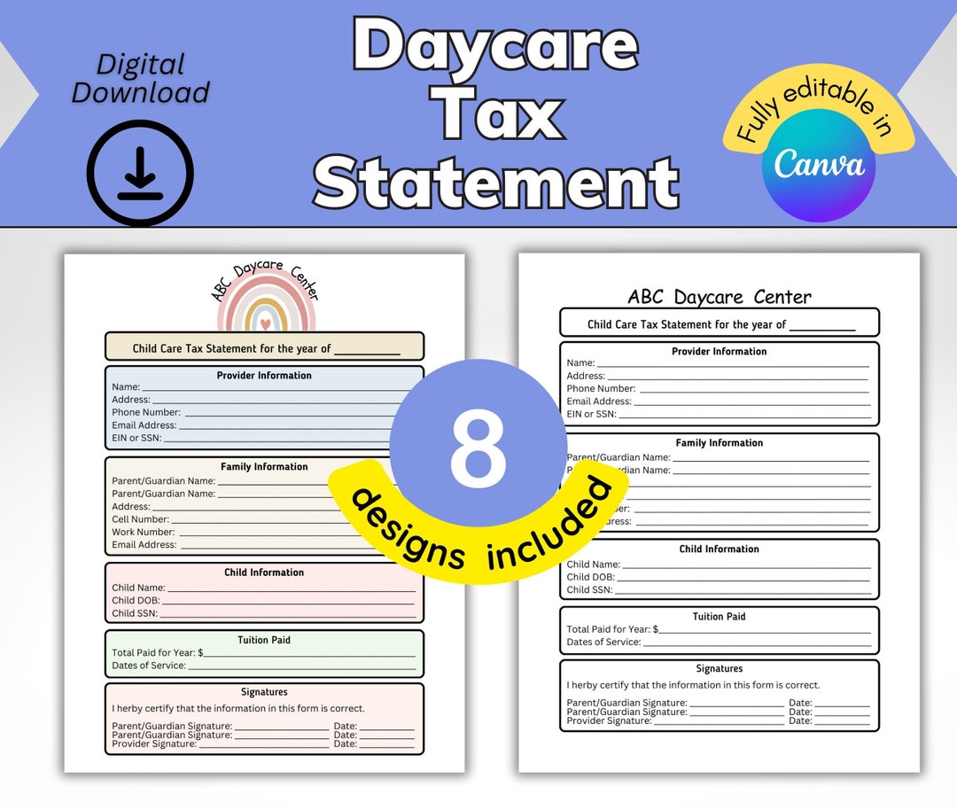 Daycare Tax Statement Template: Editable Tuition Receipt (digital ...
