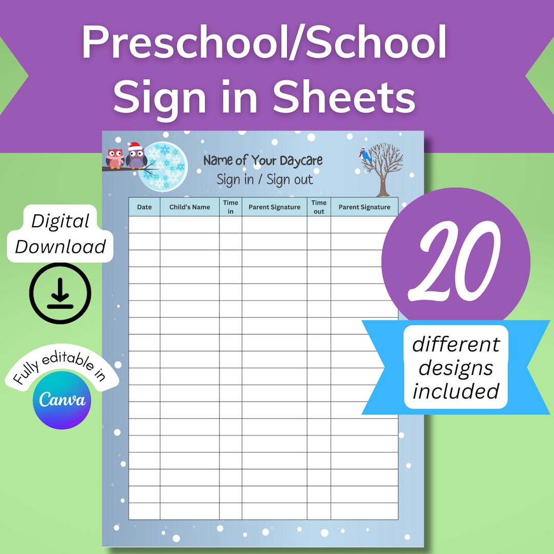 Colorful Sign in Sheet for Daycare, Preschool, Childcare, Home Daycare ...