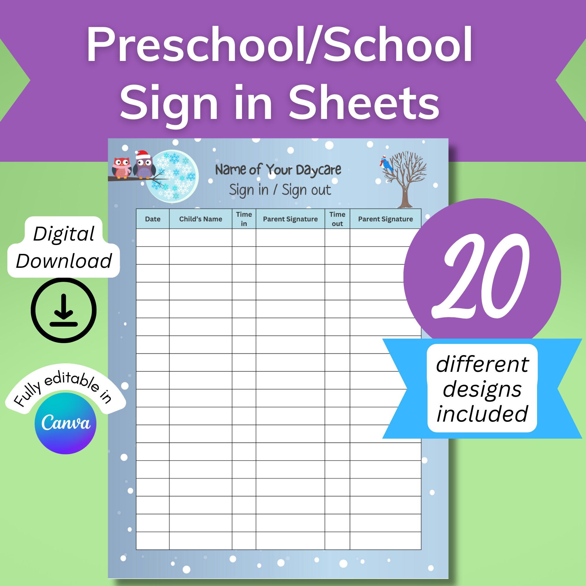 Daycare Sign-in Sheet Template: 20 Colorful Designs (canva Editable ...