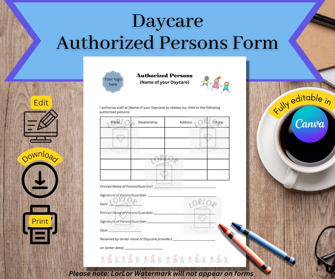Daycare Pick-up Form, Child Pick-up Form, Authorized Pick-up Form ...
