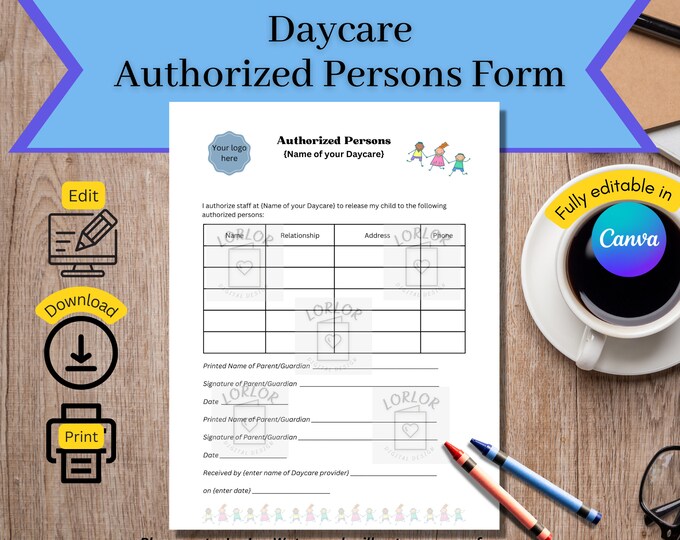 Daycare Pick-up Form, Child Care Center Child Authorized Pick-up ...
