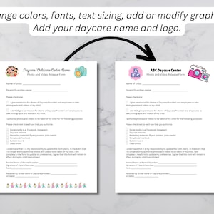 Photo Video Release Form Childcare, Daycare, Preschool, for Daycare ...