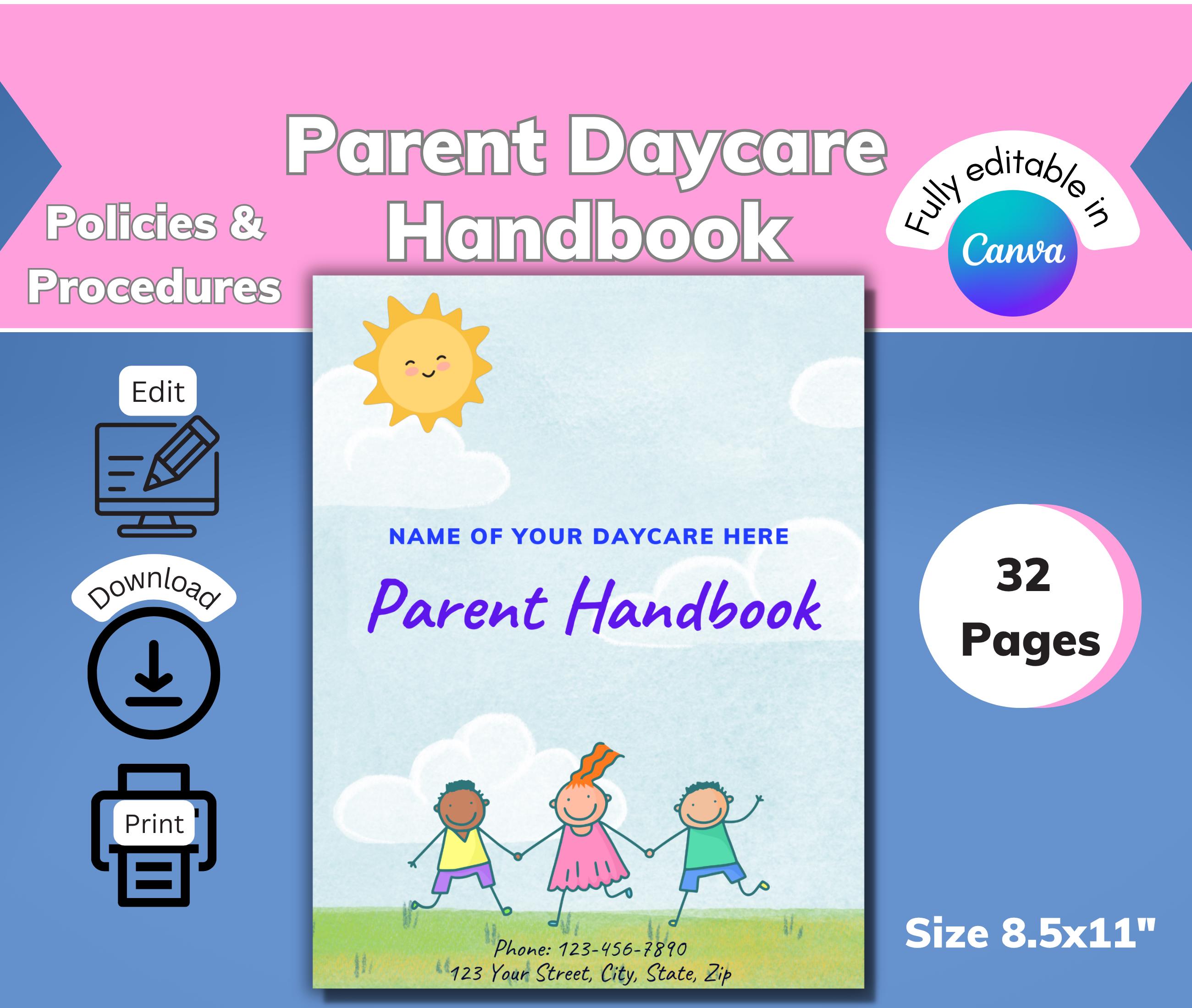 Editable Daycare Parent Handbook Template, Childcare Policies and ...